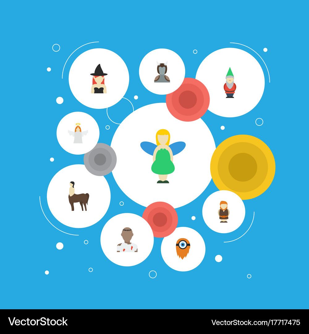 Flat icons magic gnome avatar and other Royalty Free Vector