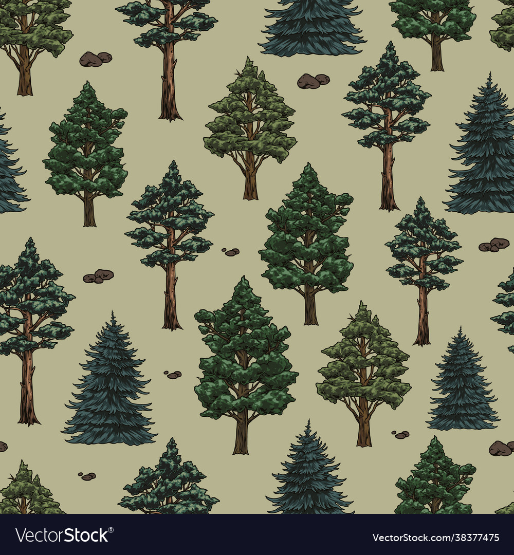 Forest trees colorful seamless pattern Royalty Free Vector