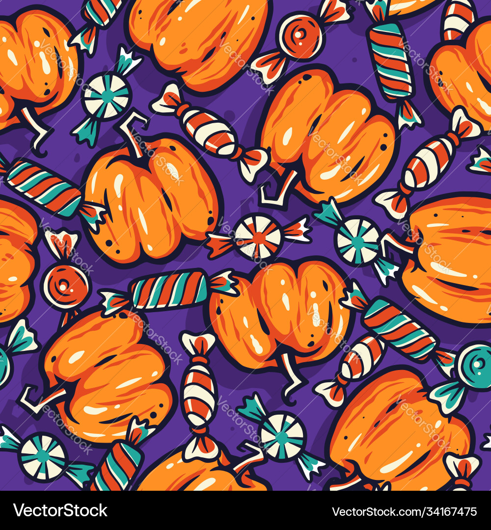 Pattern with halloween pumpkin face emotion Vector Image