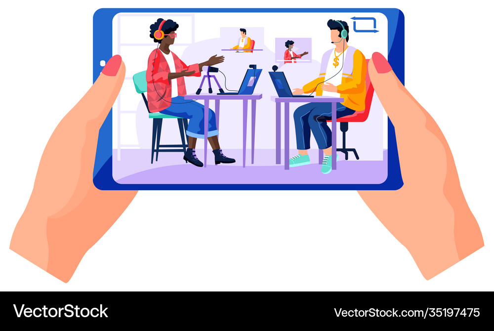 Person is watching broadcast from phone Royalty Free Vector