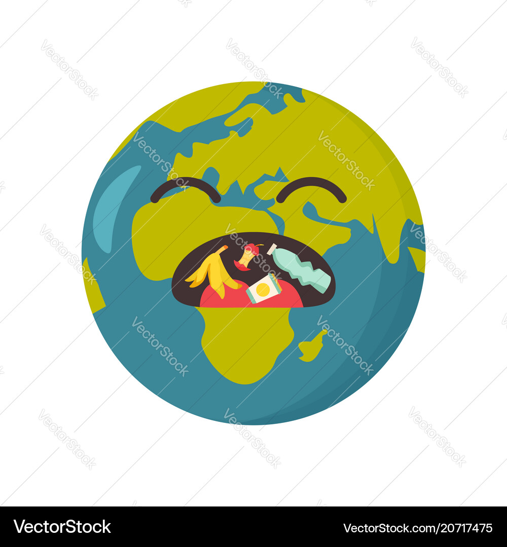 Poster upset planet with garbage in mouth Vector Image