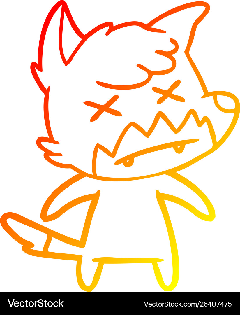 Warm gradient line drawing cartoon dead fox Vector Image