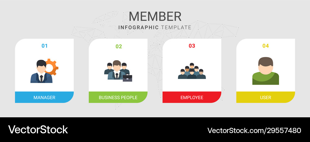 4 member flat icons set isolated on infographic Vector Image