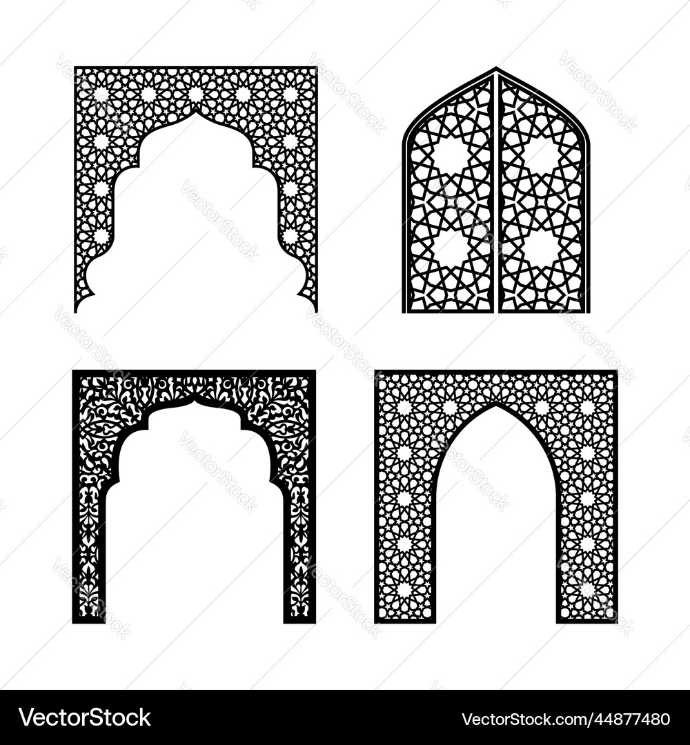 A set of openwork arches in silhouette style Vector Image