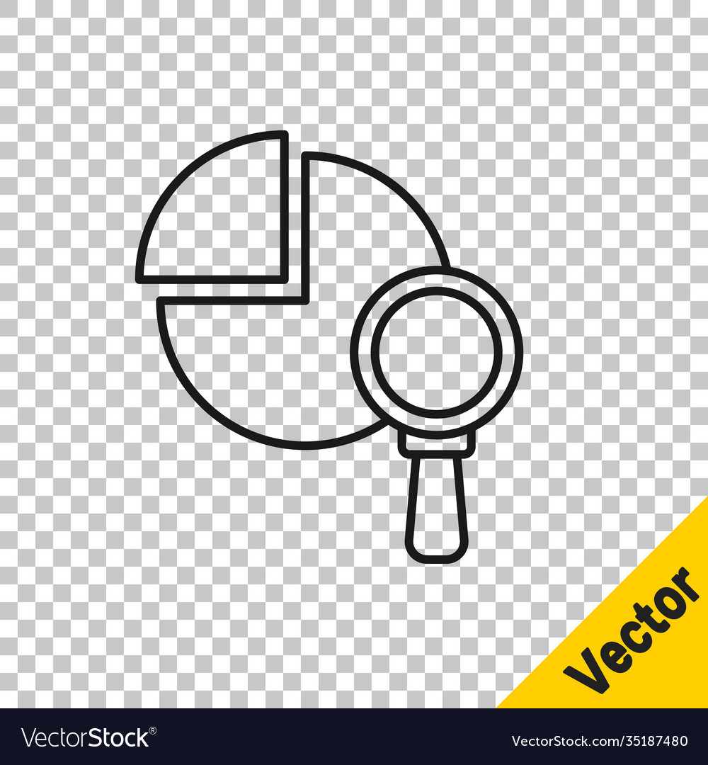 Black line magnifying glass and data analysis icon