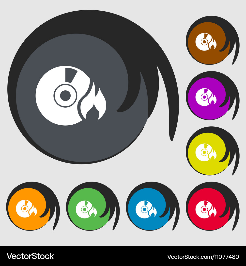 Cd Symbol Zeichen Symbole auf acht farbige Tasten Vektorbild