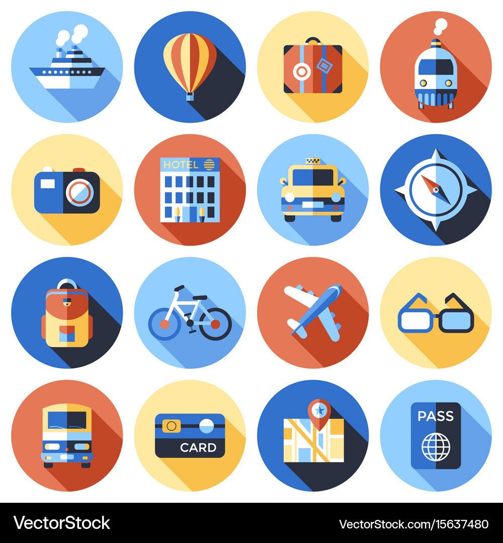 Digital blue red travel icons Royalty Free Vector Image