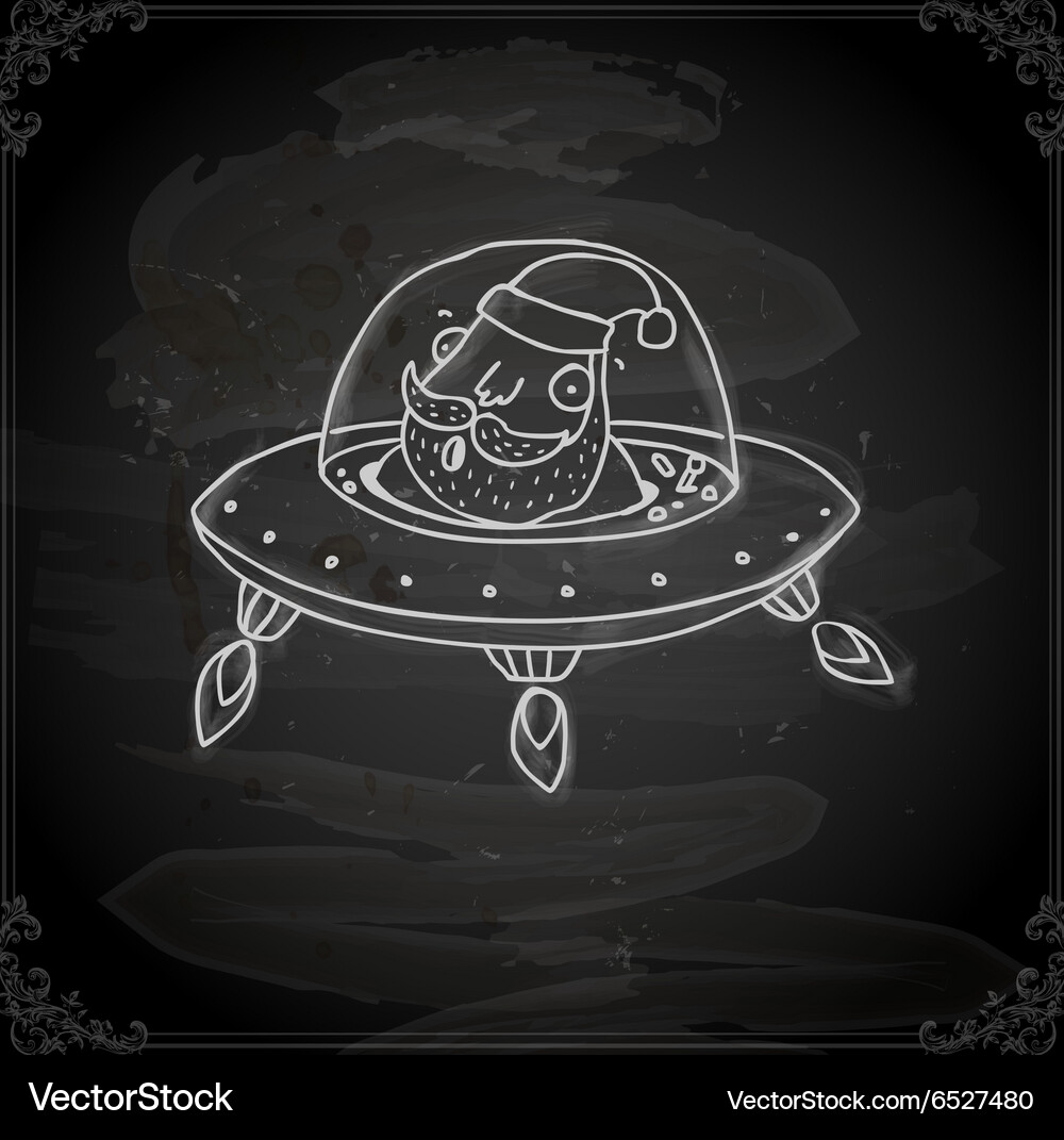 Hand drawn santa claus in a spaceship Royalty Free Vector