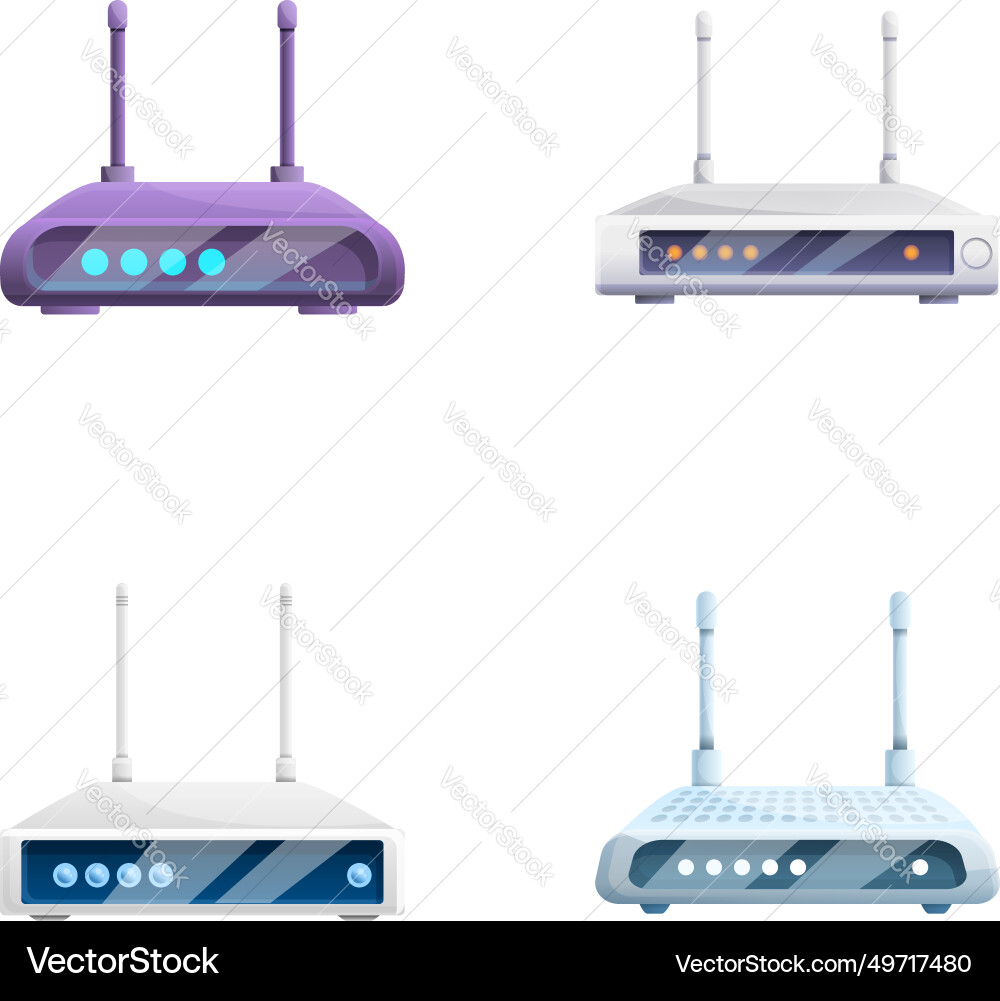 Internet router icons set cartoon wireless Vector Image