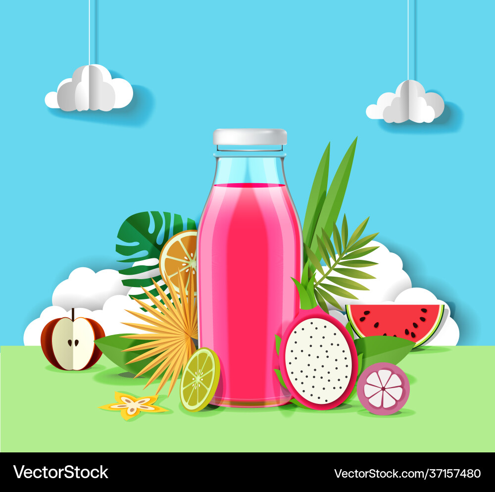 Multifruit juice advertising poster design Vector Image