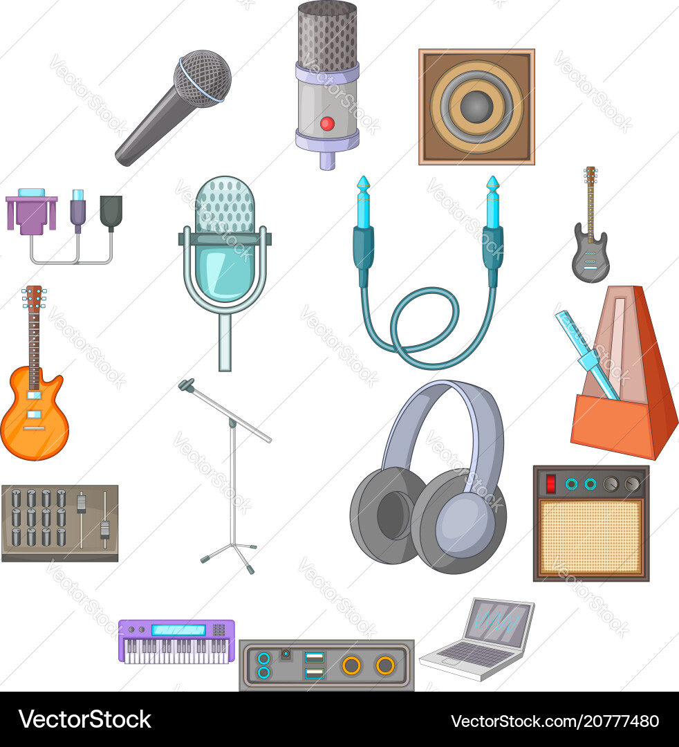 Recording studio icons set cartoon style Vector Image
