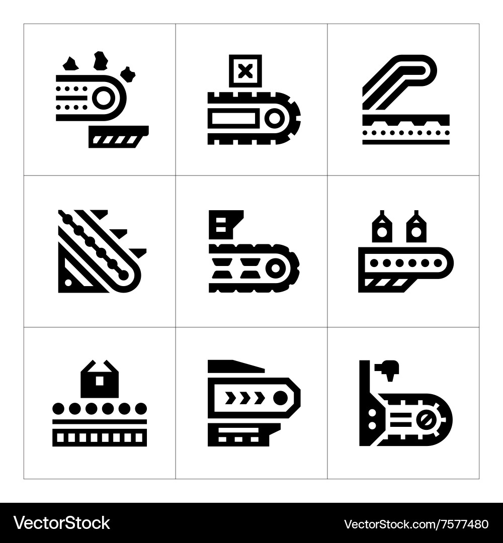 Set icons of conveyor Royalty Free Vector Image