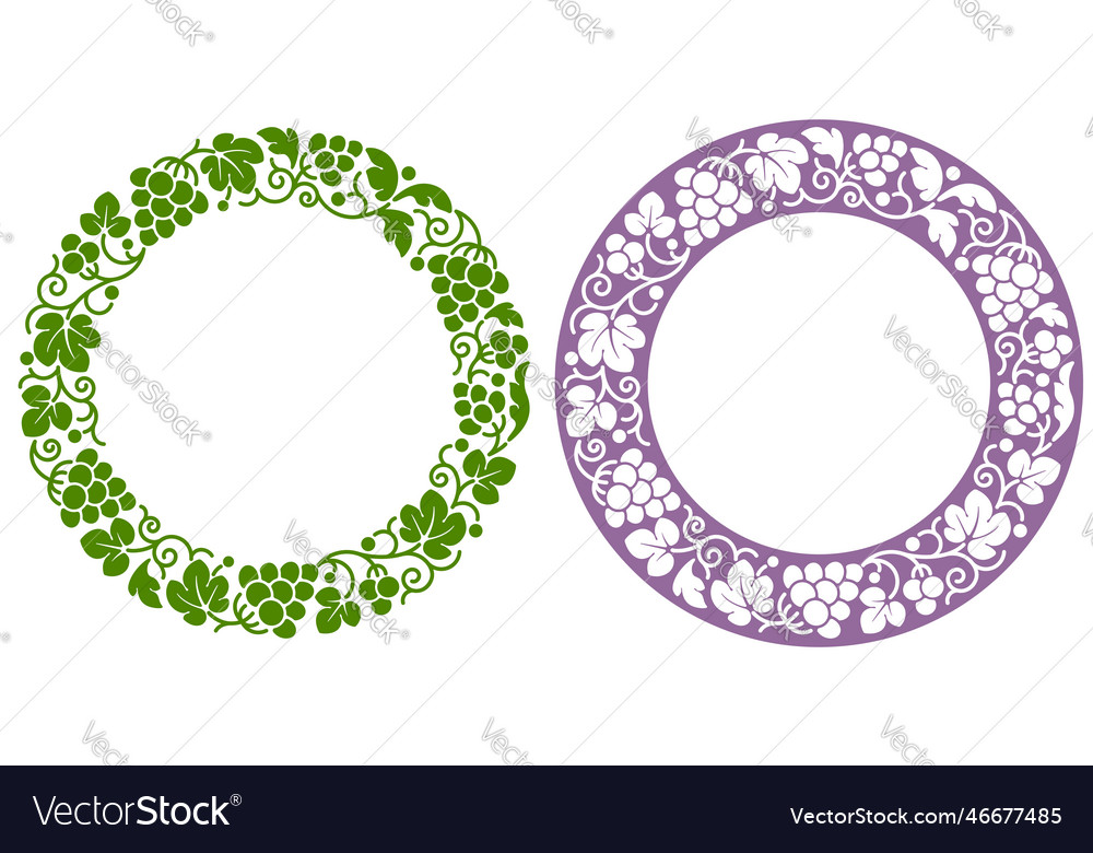 Circle frame with grape pattern set Royalty Free Vector