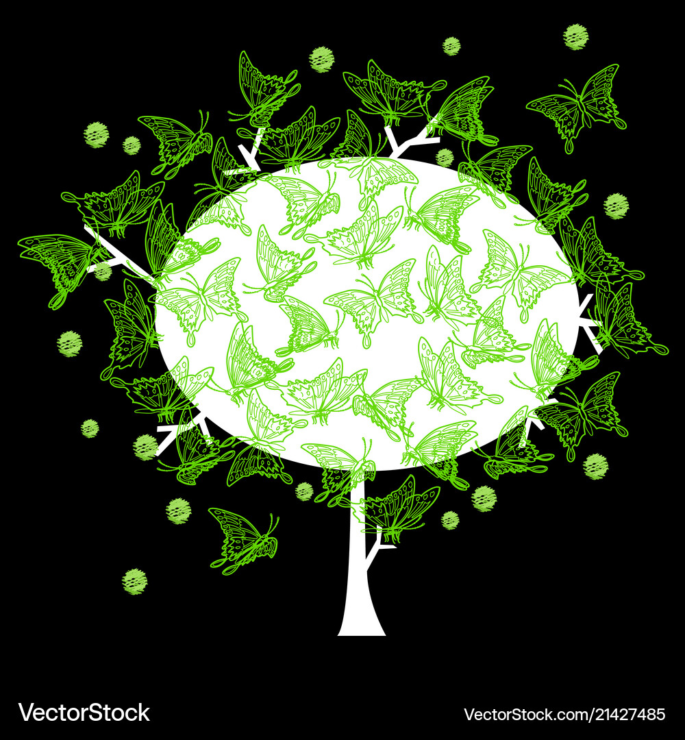 Colorful tree with lace butterflies Royalty Free Vector