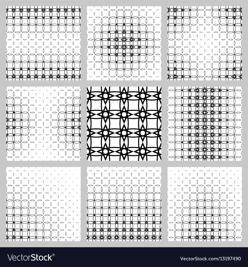 Black White Curved Shape Grid Pattern Design Set Vector Image