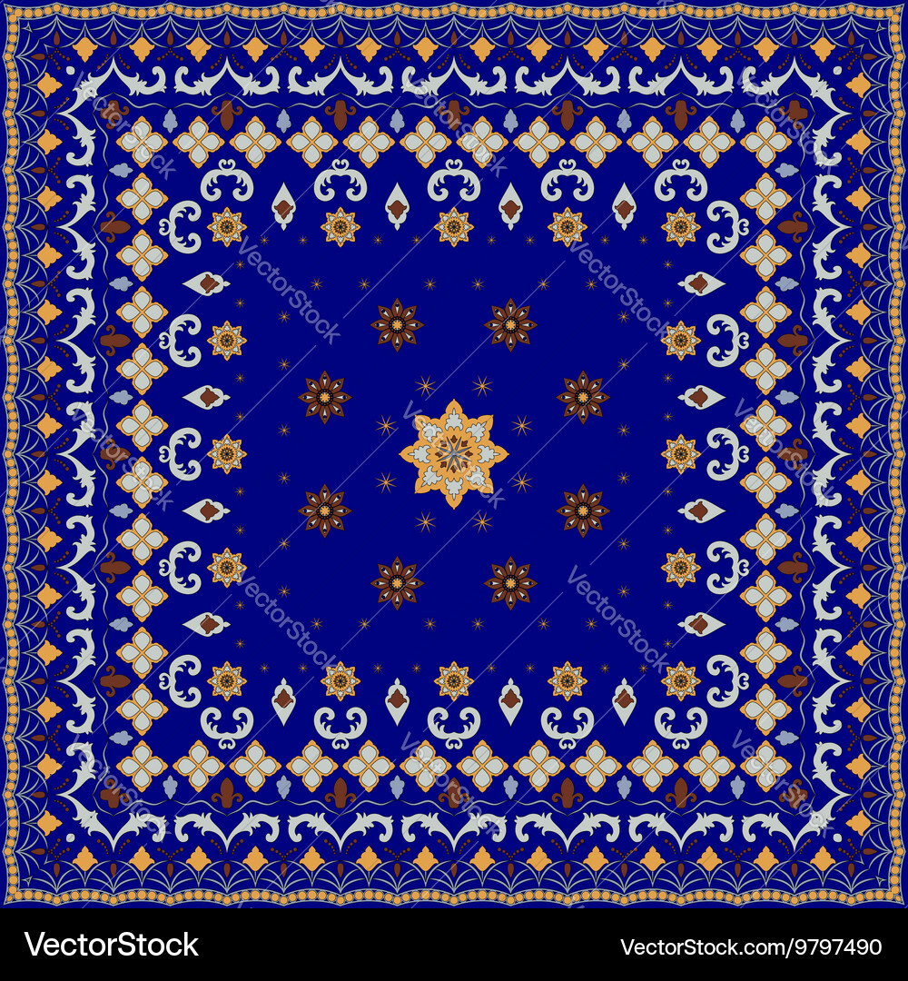 Blue handkerchief with damask ornaments Royalty Free Vector
