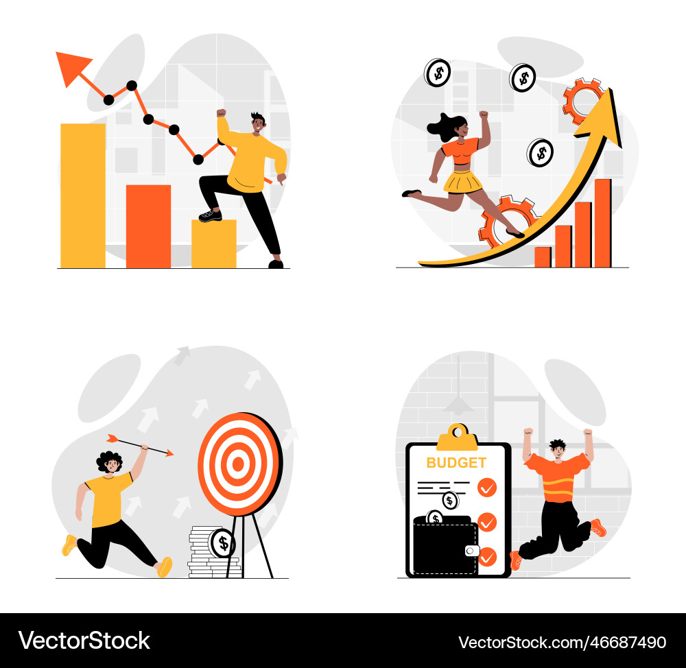 Business growth concept with character set Vector Image