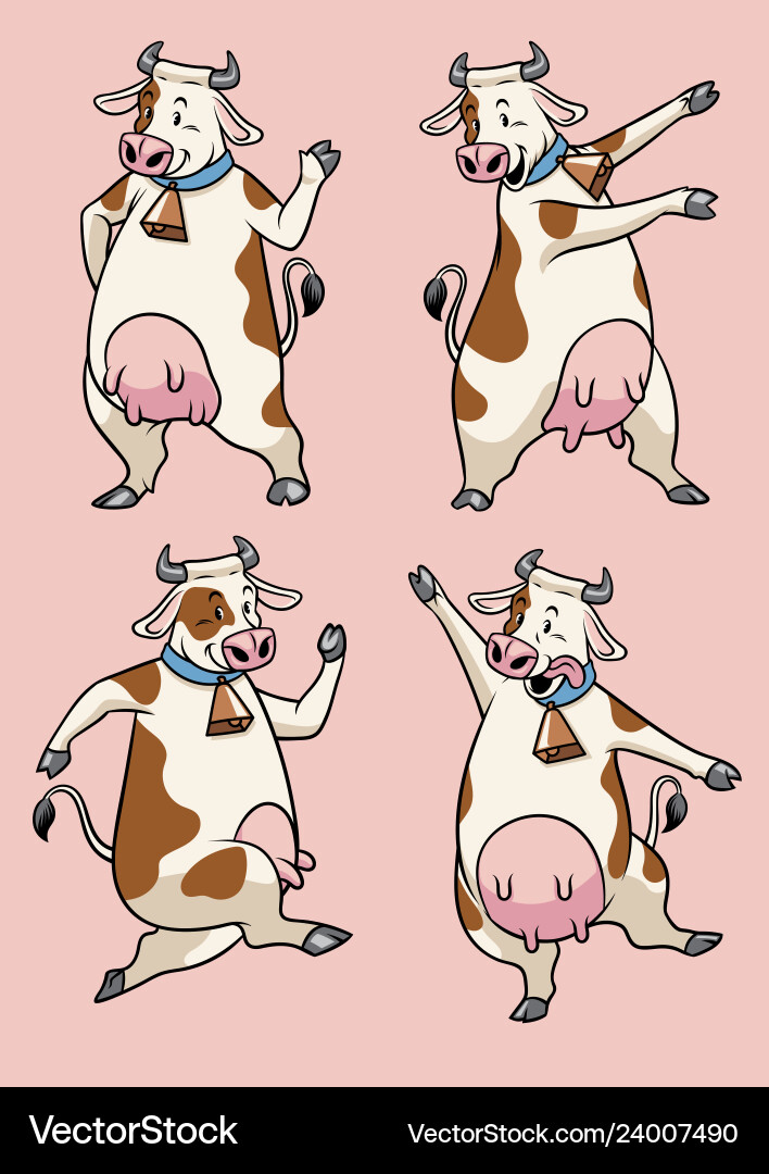 Cow character with cartoon style set Royalty Free Vector