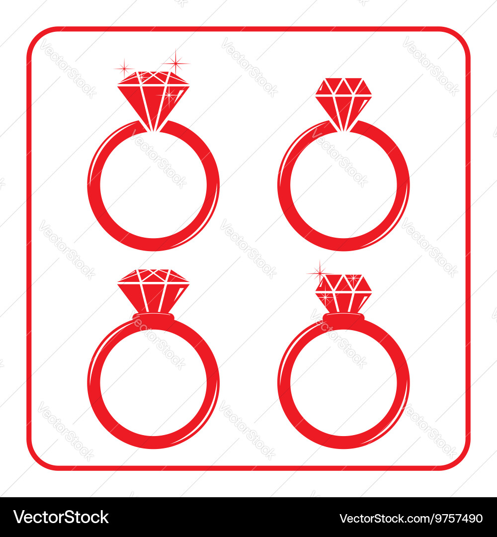 Diamond engagement ring icons set 3 red Royalty Free Vector