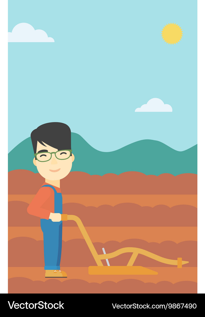 Farmer on the field with plough Royalty Free Vector Image