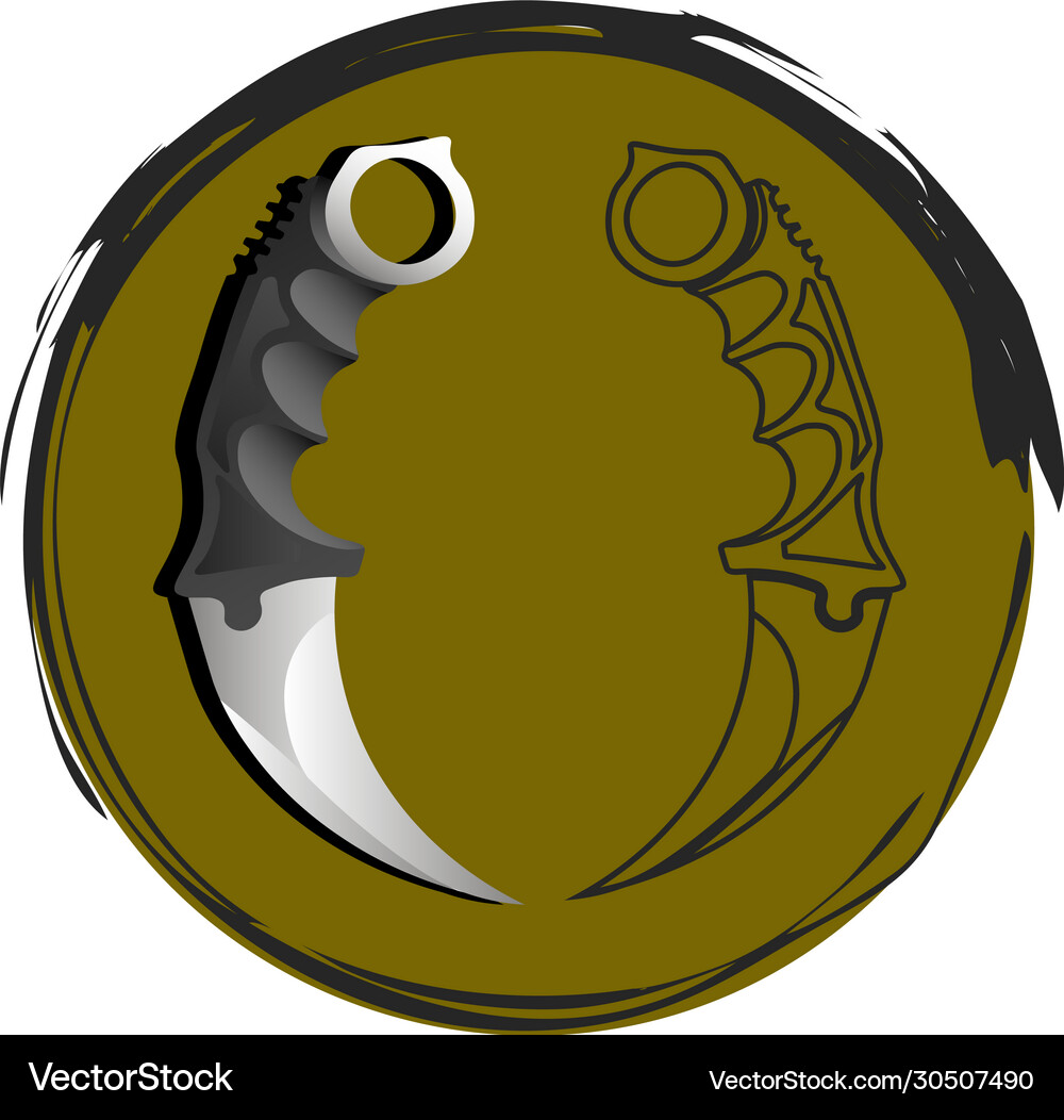 Icon with contour and realistic karambits Vector Image