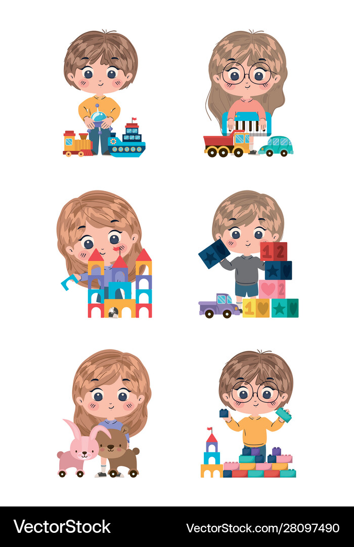 Isolated set kids cartoons design Royalty Free Vector Image