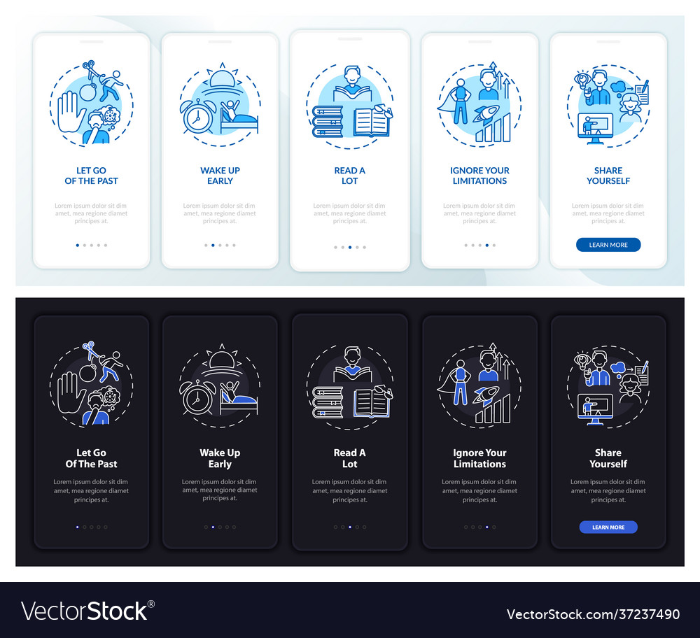 Self-development tips onboarding mobile app page Vector Image