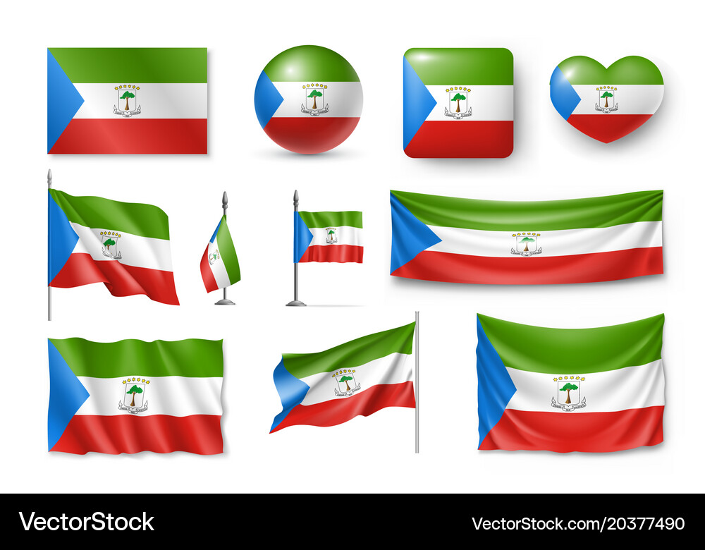 Set equatorial guinea flags banners symbols Vector Image