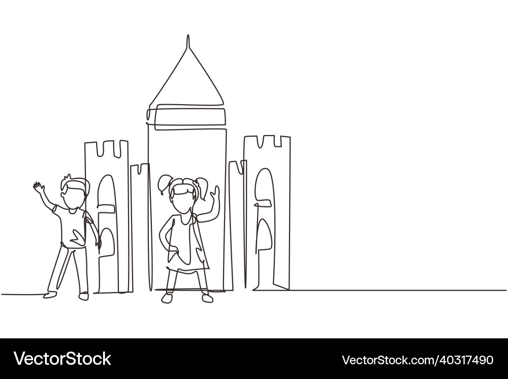 Single one line drawing kids with cardboard Vector Image