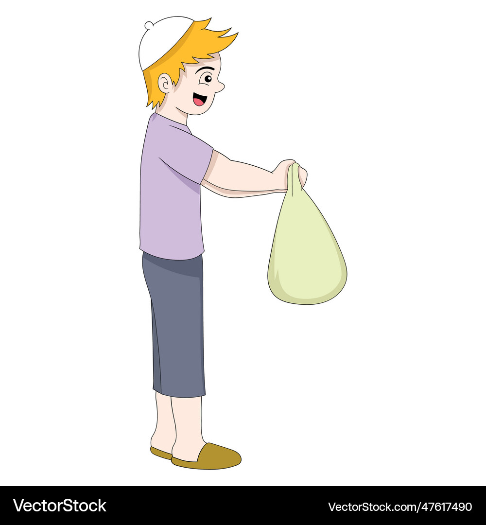 Young man carrying eid al adha meat donation Vector Image