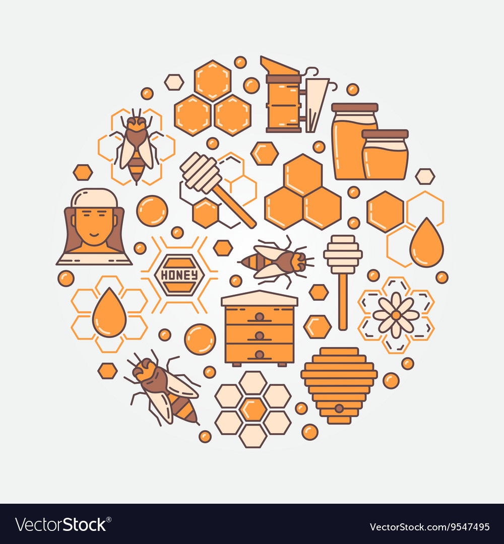 Beekeeping flat round Royalty Free Vector Image