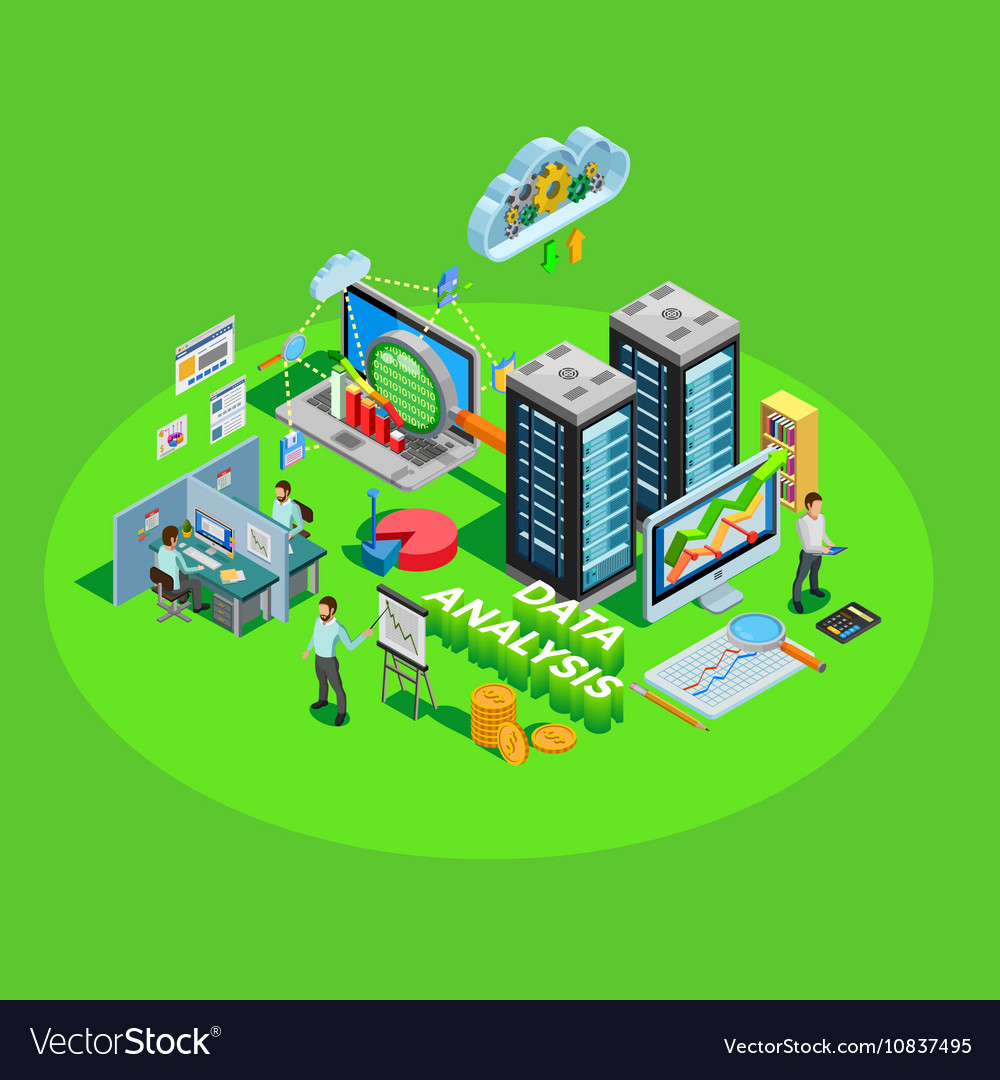 Data analysis process element isometric poster Vector Image
