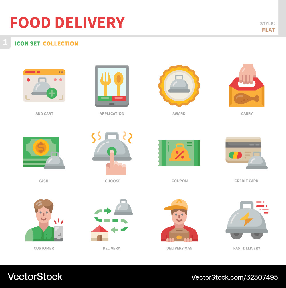 Food delivery icon set Royalty Free Vector Image