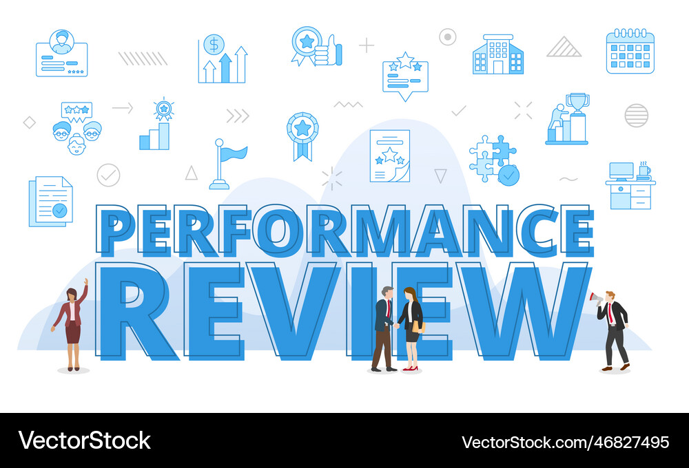 Performance review concept with big words and Vector Image