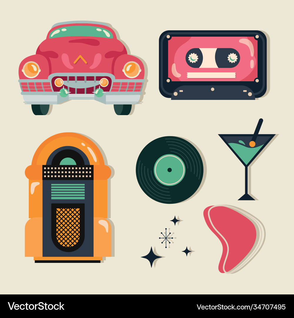 Poster retro style with set icons Royalty Free Vector Image
