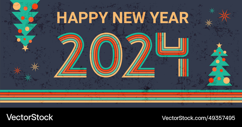 Retro colorful new year 2024 backdrop Royalty Free Vector