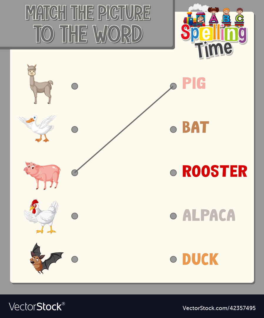 Word to picture matching worksheet for children Vector Image