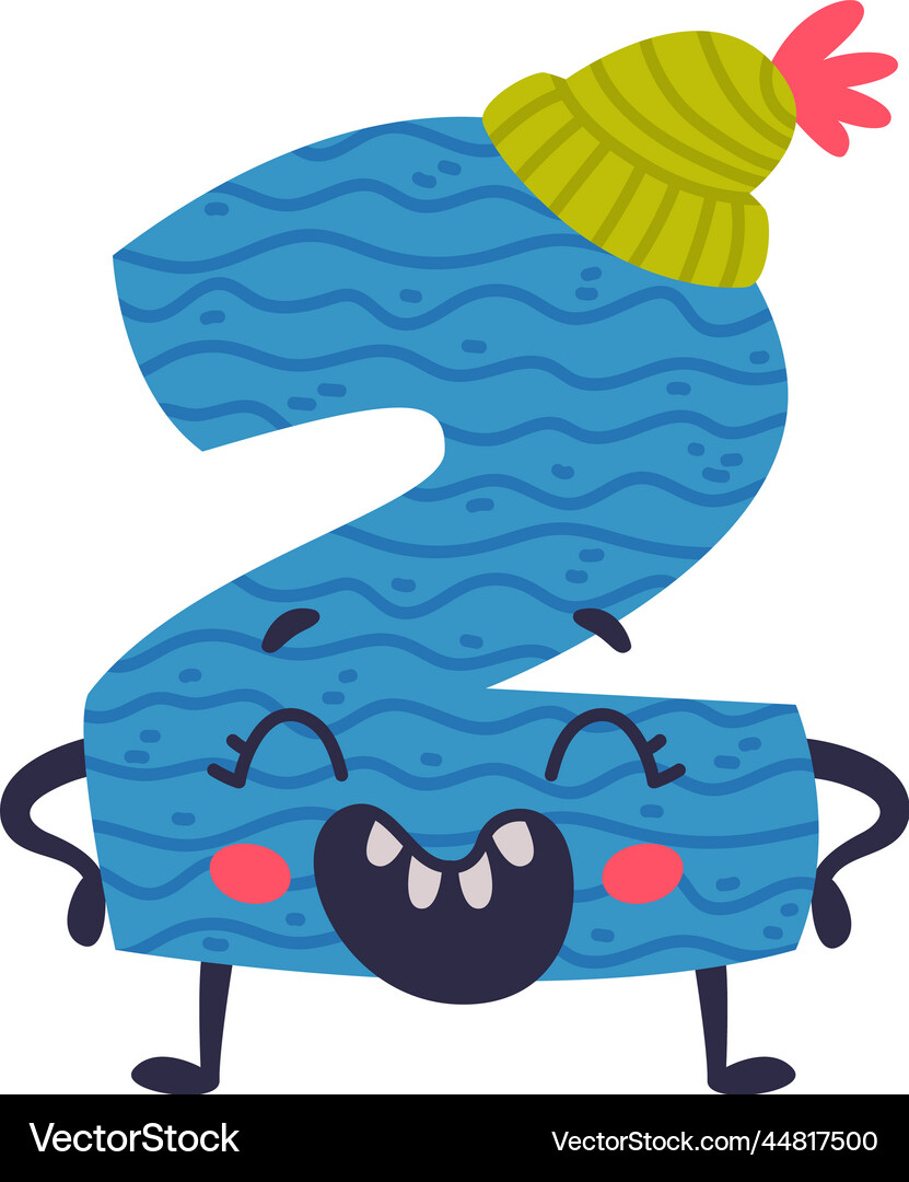 2 cute funny number character with smiling Vector Image