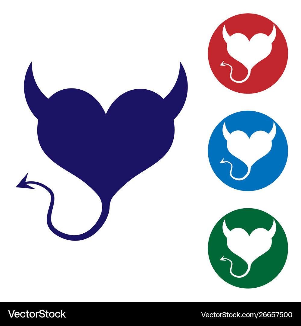 Blue devil heart with horns and a tail icon Vector Image