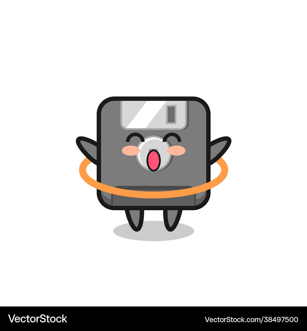 Cute floppy disk cartoon is playing hula hoop Vector Image