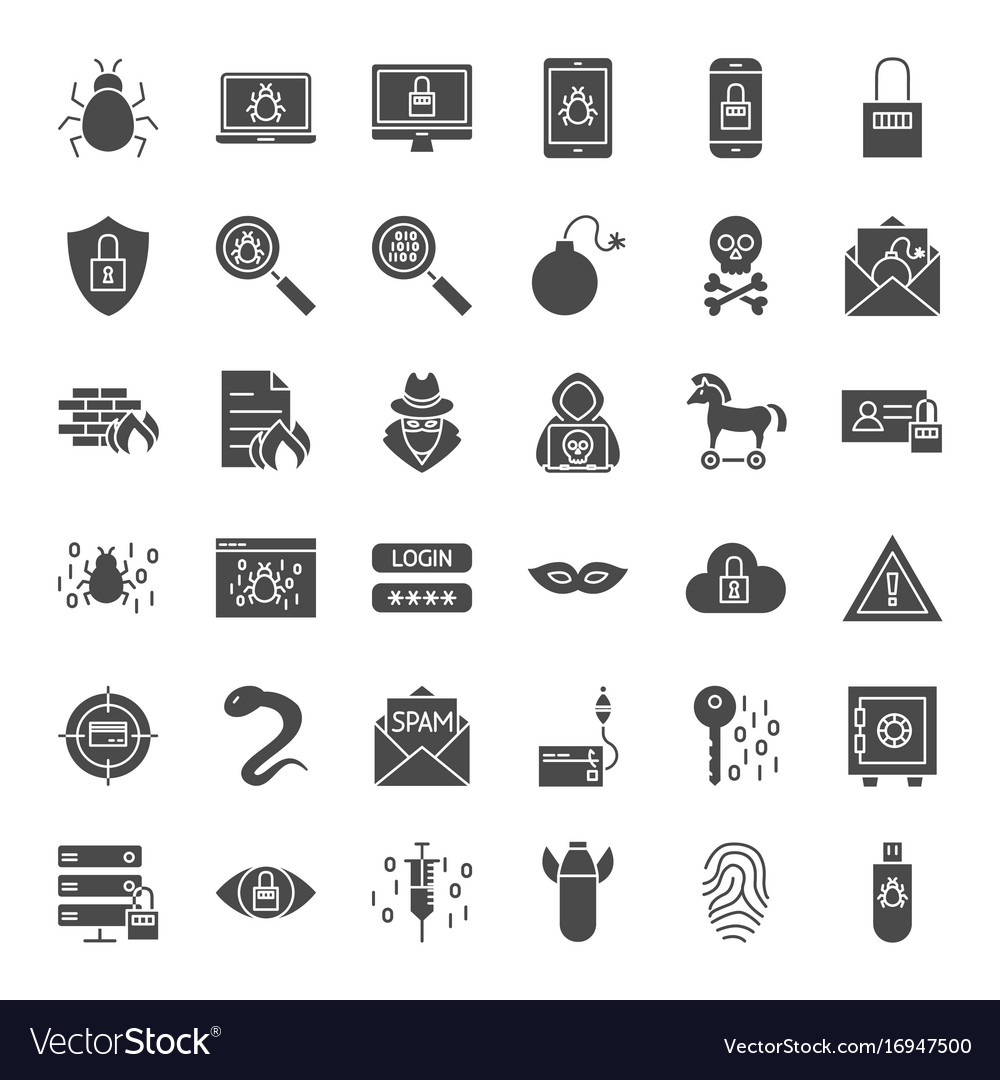 Cyber security solid web icons Royalty Free Vector Image
