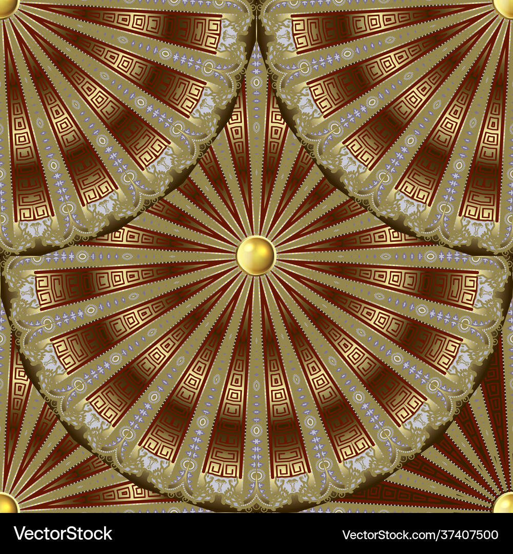 Gold radial mandalas 3d seamless pattern luxury Vector Image