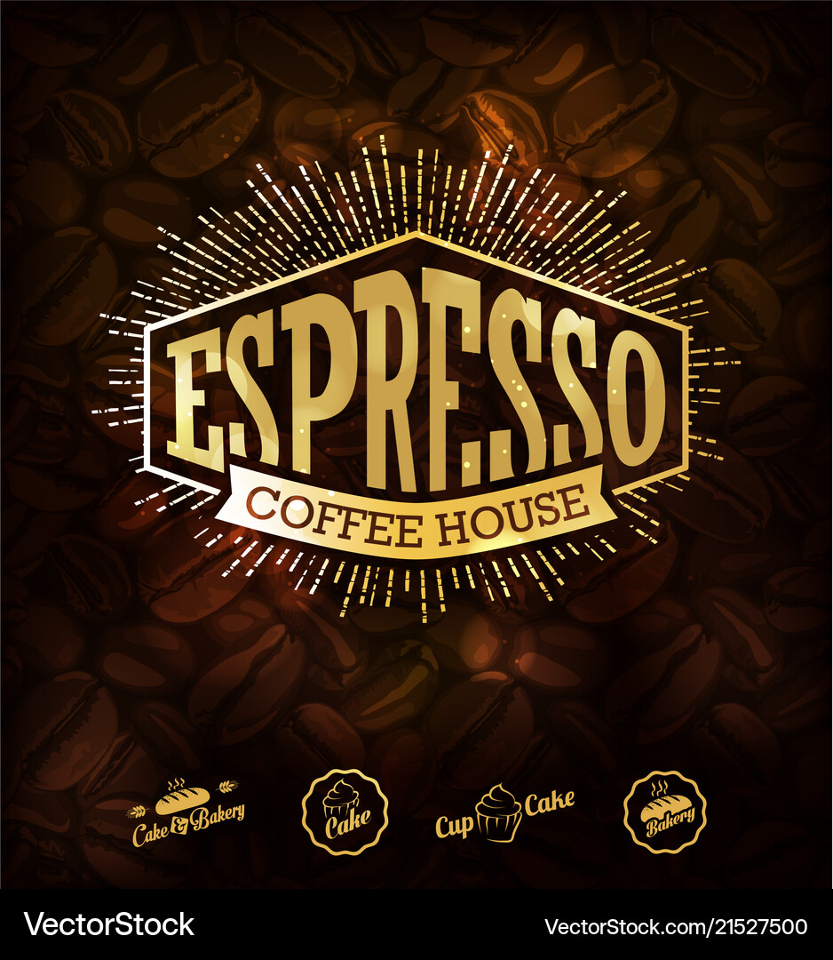 Golden coffee labels and beans background Vector Image
