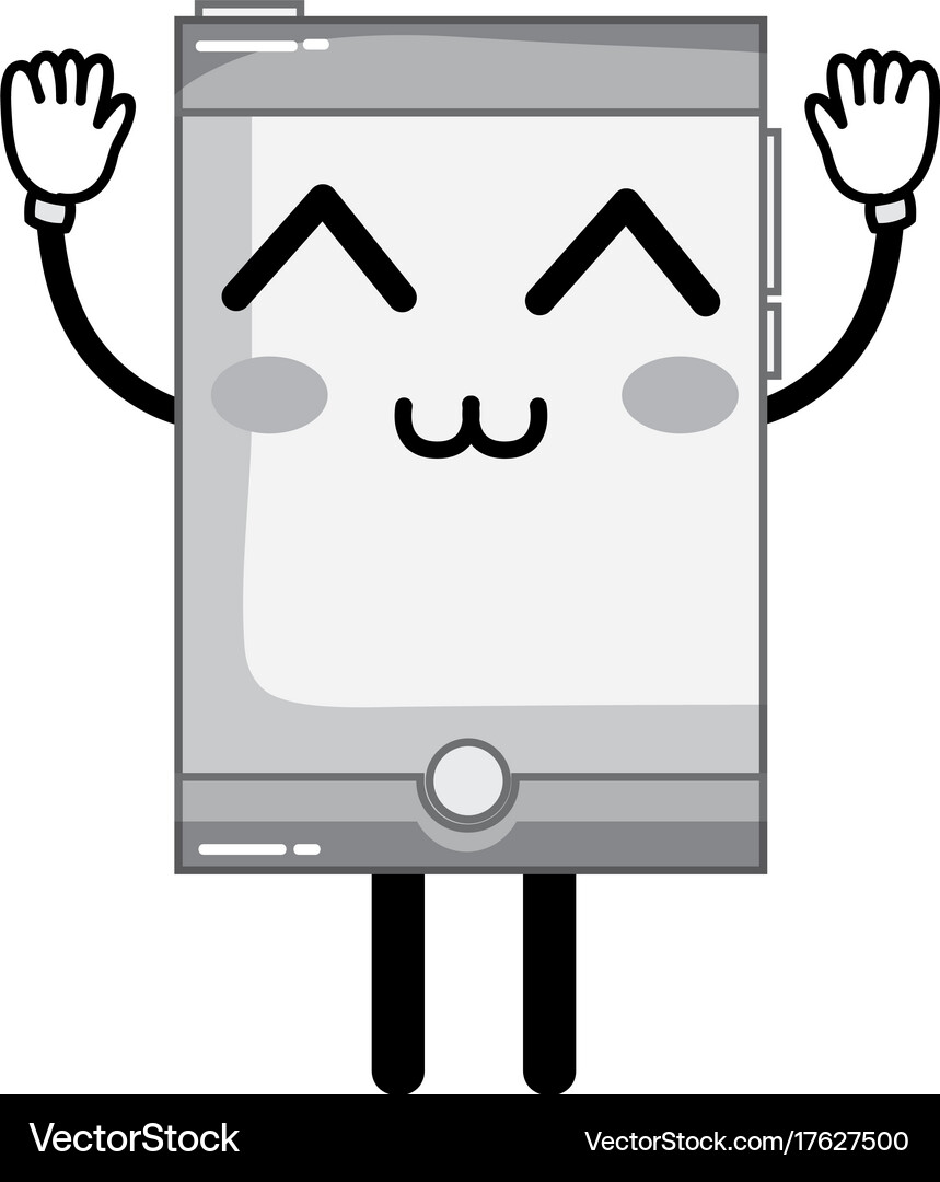 Grayscale kawaii cute happy smartphone technology Vector Image
