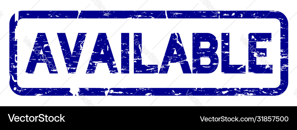 Grunge blue available square rubber seal stamp Vector Image
