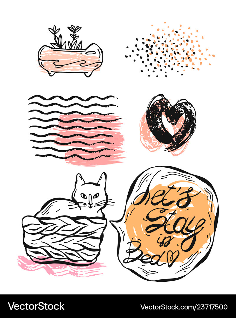Hand drawn graphic set of cat Royalty Free Vector Image