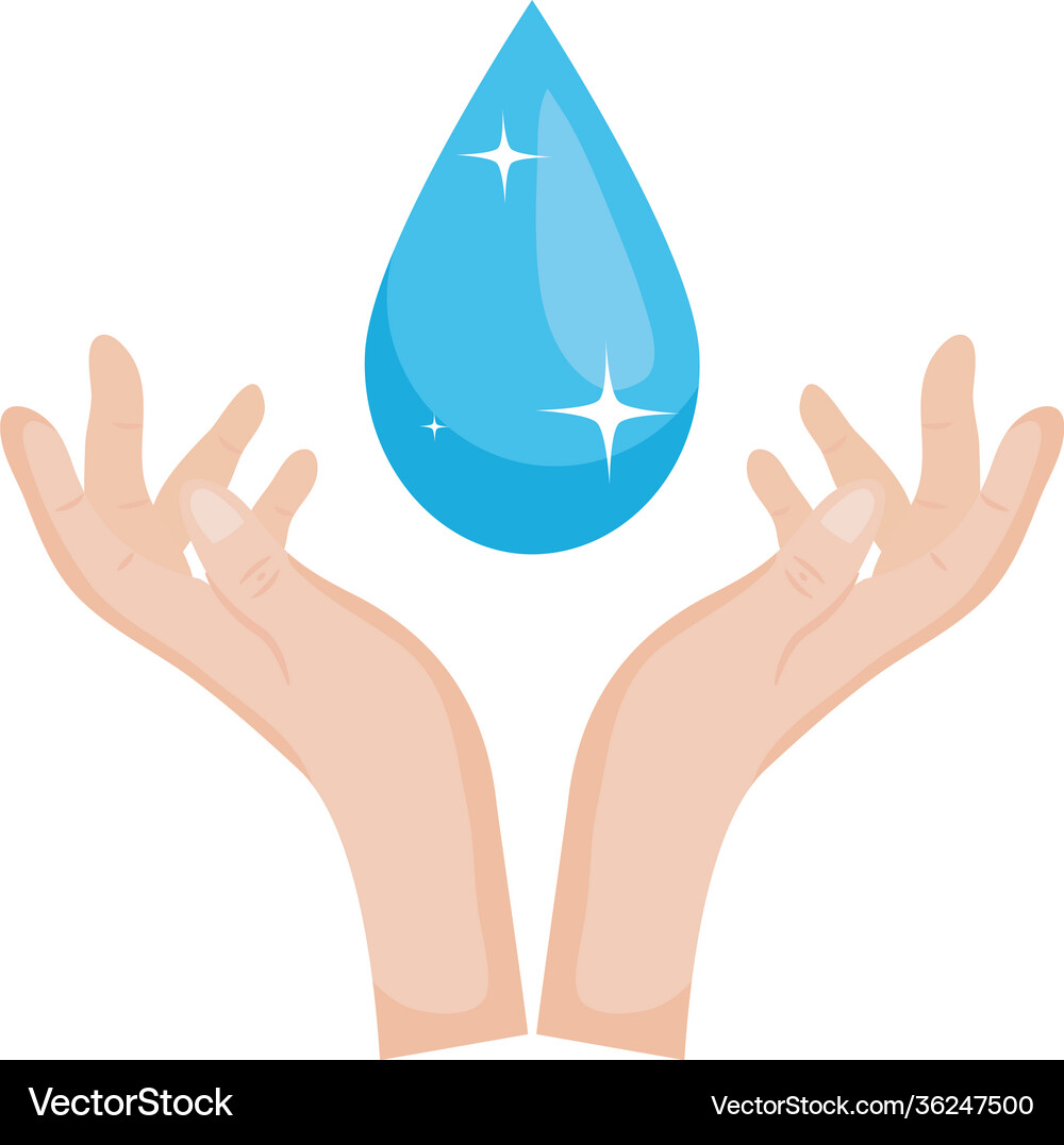 Icon hands and water drop shining colorful Vector Image