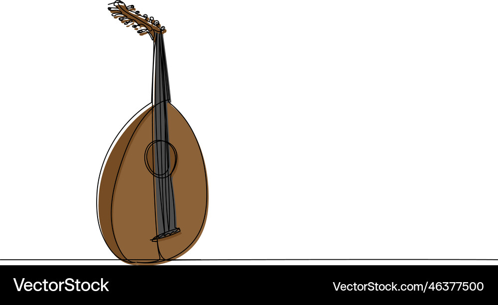 Lute one line color art continuous drawing Vector Image