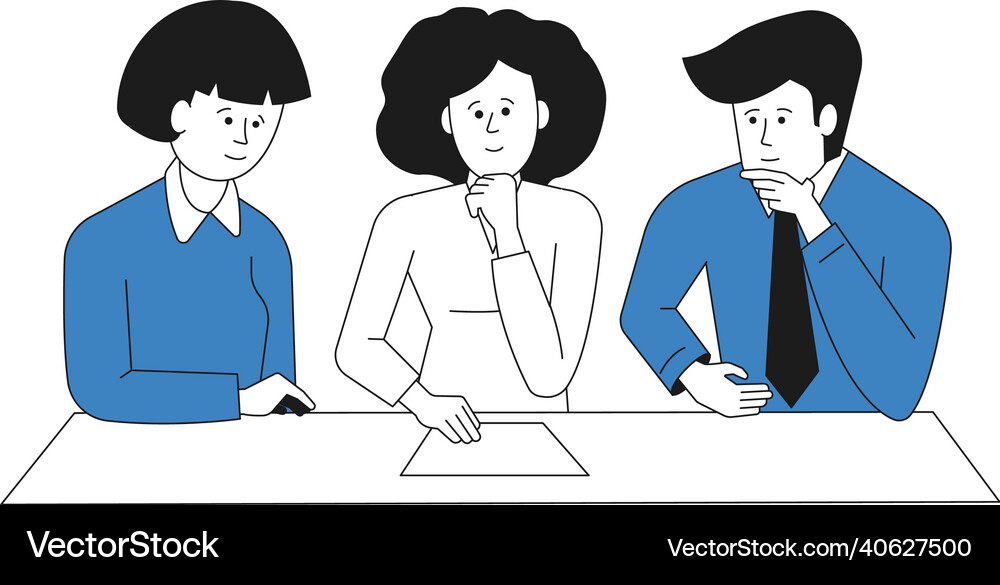 People thinking coworkers sitting at table Vector Image