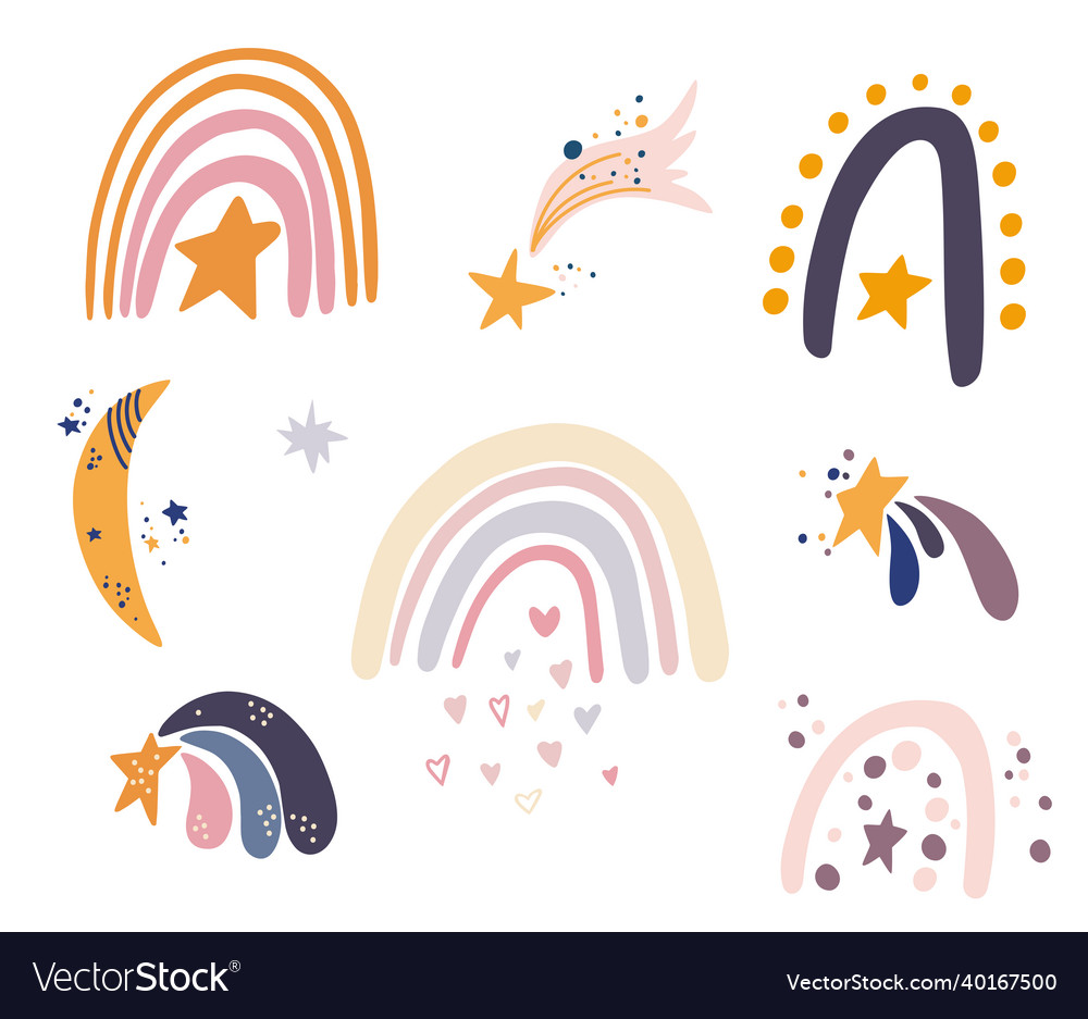 Rainbows and stars set of boho elements cute kids Vector Image